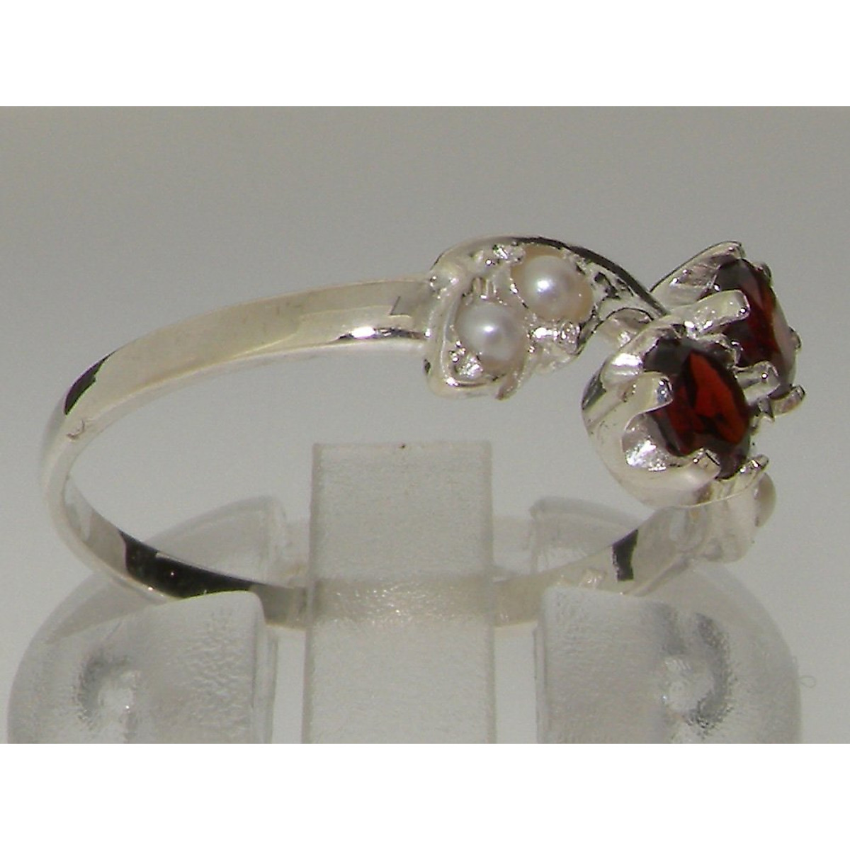 LetsBuyGold 925 Sterling Silver Natural Garnet and Cultured Pearl Womens Band Ring - Sizes 4 to 12 Available