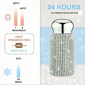 Diamond Water Bottle for Women Diamond Bling Water Bottle Rhinestone Stainless Steel Thermal Water Bottle 200 ML Vacuum Flask Sparking Refillable Insulated Water Bottle (Silver)