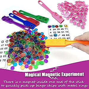 FSTgo Magnetic Wand and Chips Bingo Set Game Accessories Educational STEM Kit for Learning/Sensory Box/Science/Counting/Sortin (Pink Set)