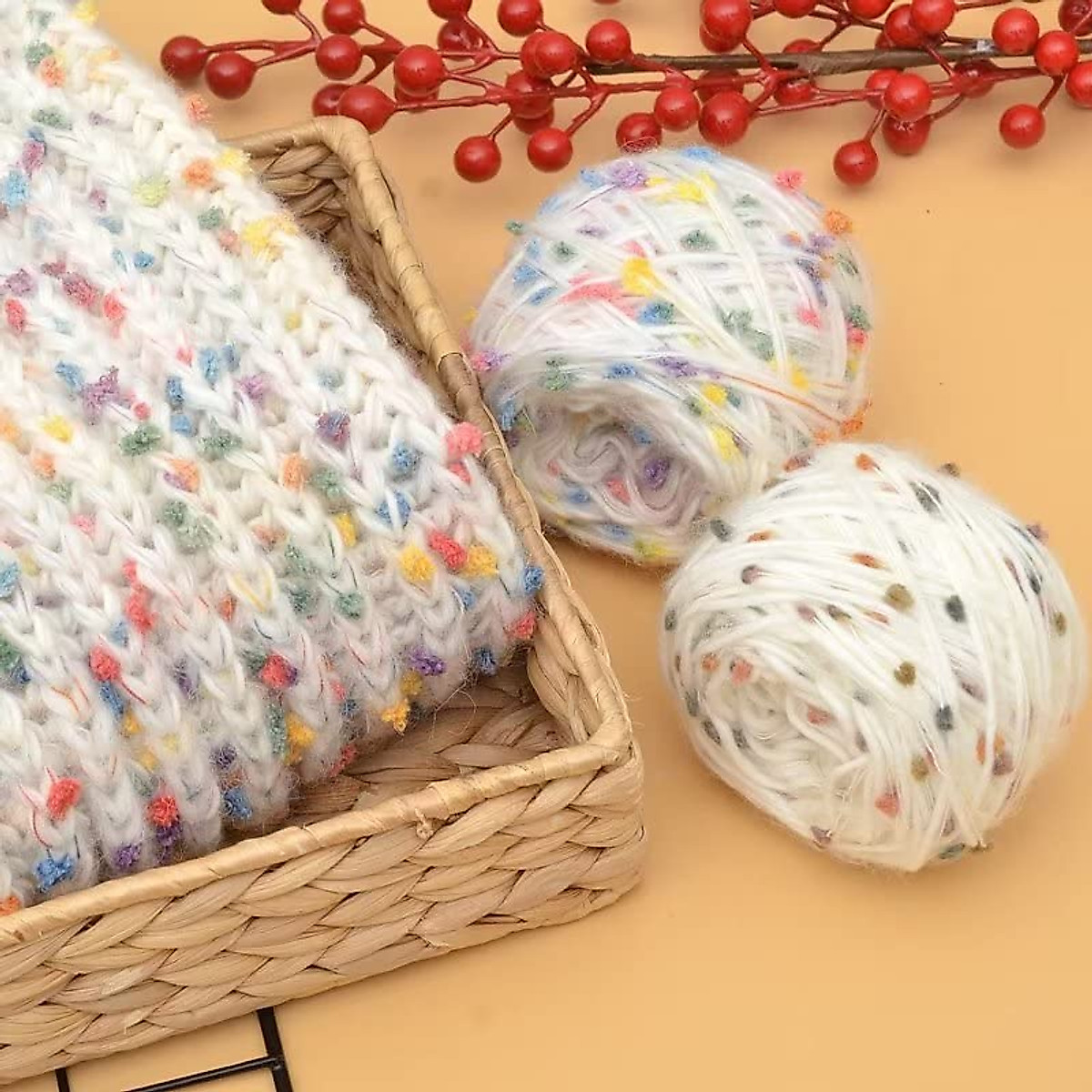 50g/Ball 4ply Mohair Yarn with Colored Beans Blended Cotton Yarn Wool Weaving Handknitting Yarn for DIY Crocheting Scarf Sweater (Color : 04-caihongtangxiao)