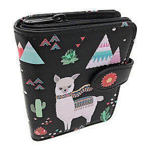 Shag Wear Llama Small Animal Wallet for Women and Teen Girls Vegan Faux Leather Black 4.5"