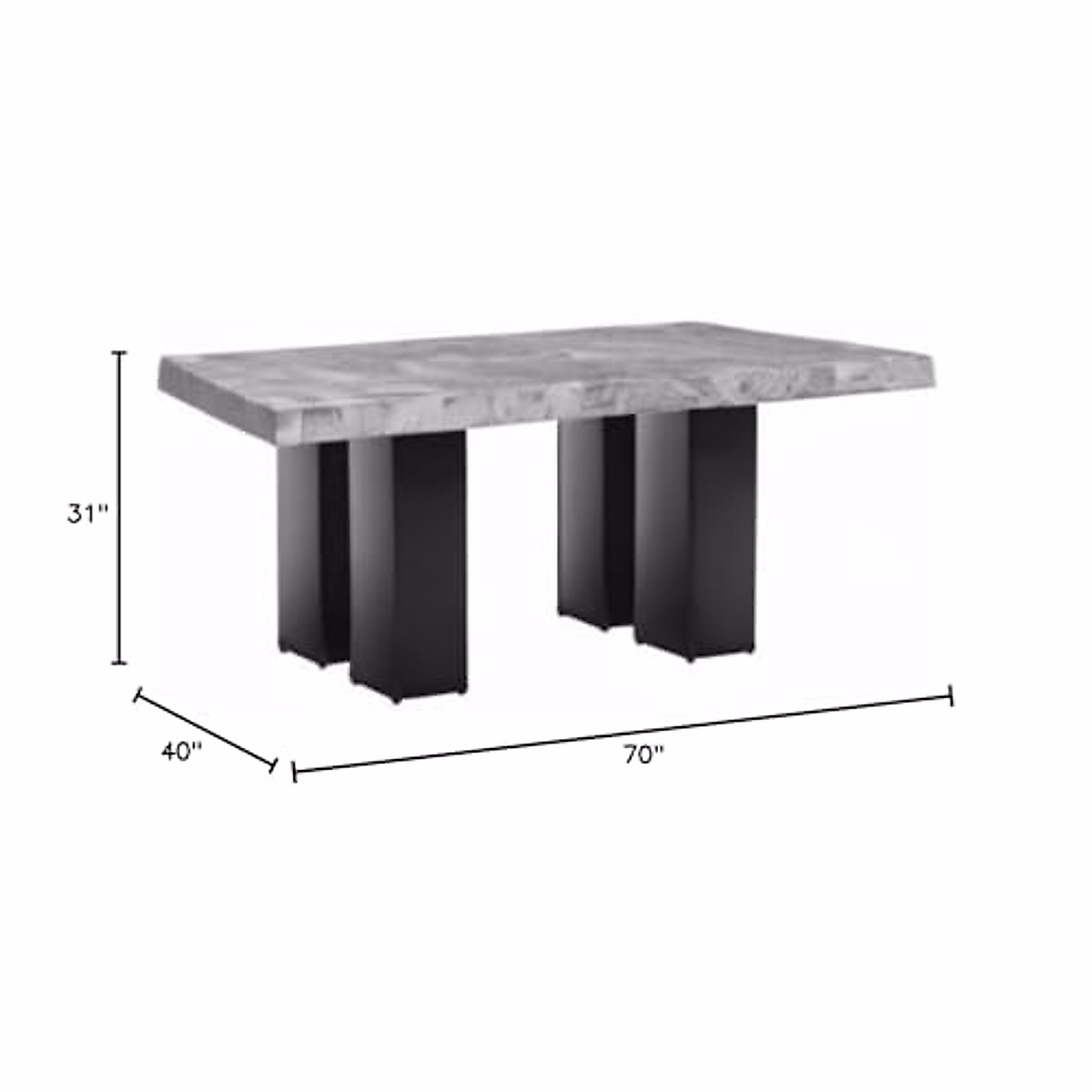 Steve Silver Company Camila Modern Rectangle Marble Top Dining Table with 4 Wide Espresso Legs, Seats up to 6 People, in Gray Finish