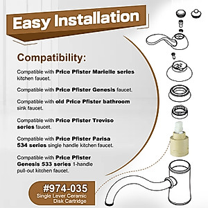 Enhon Single Lever Ceramic Disk Cartridge Compatible with 974-035/974-0350, Compatible with Price Pfister Marielle Kitchen Faucet, Faucet Cartridge Replacement