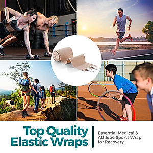 MEDca Elastic Compression Bandage Wrap - First Aid Bandages Roll Measures 2", 3", 4", 6" x 5 Ft with 4 Extra Hooks - Athletic Sports Stretch Wraps for Ankle, Wrist, Arm & Leg Sprains (Pack of 8)