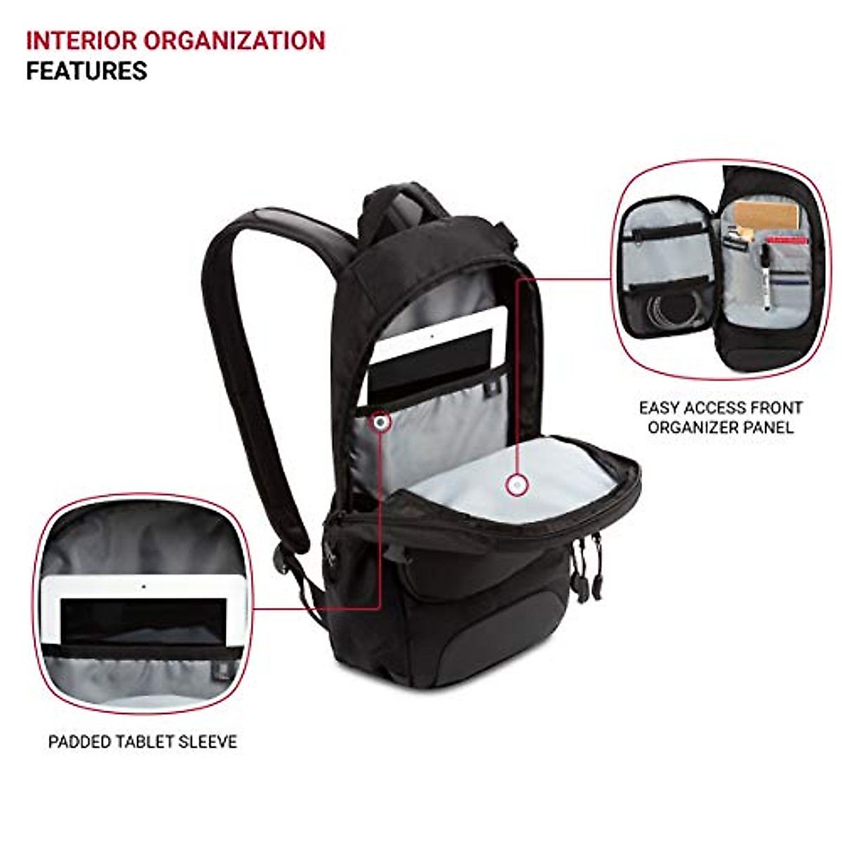 SwissGear 3598 Backpack Narrow Daypack, Black, 18-Inch