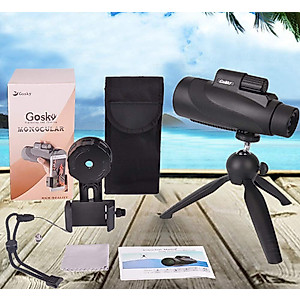 Gosky 12X50 High Power Prism Monocular Smartphone Holder and Handheld Tripod Kit- Waterproof/Fog-Proof/Shockproof Grip Scope -for Hiking,Hunting,Climbing,Birdwatching Watching Wildlife and Scenery