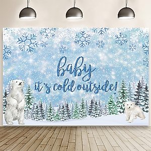 AIBIIN 7x5ft Winter Baby Shower Backdrop Forest Snowflake Background for Photography Baby It's Cold Outside Gender Reveal Party Decoration Christmas Landscape Merry Xmas Polar Bear Backdrop Photo Prop
