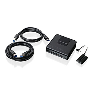 IOGEAR 4x2 USB 3.0 Peripheral Sharing Switch - Share 4 USB Devices Between 2 Computers - LED Indicators - Cables n Remote Included - PC - MAC - Printer - Scanner - Mouse/Keyboard and More - GUS432
