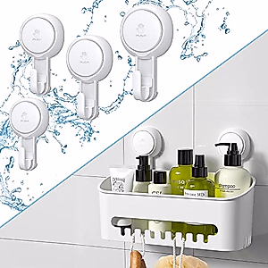 LUXEAR Shower Caddy Suction Cup NO-Drilling Removable Shower Shelf Powerful Heavy Duty Hold up to 22lbs with pack suction shower hooks replacement hooks
