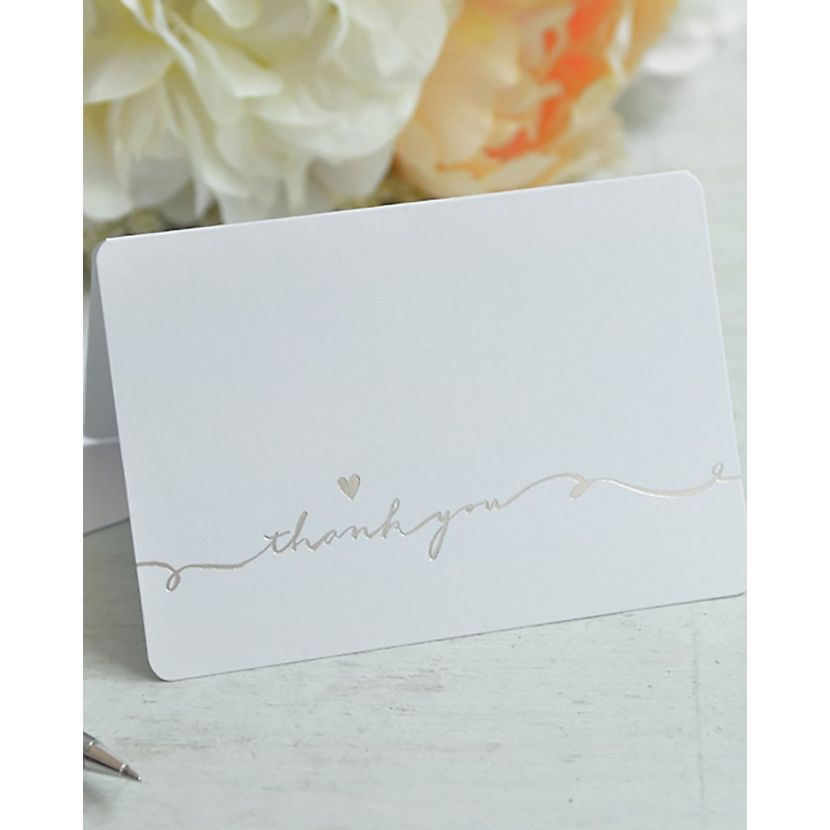 Gartner Studios Silver Foil Script with Heart Thank You Cards, 3.5” x 5”, Set of 50, Includes Envelopes