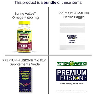 Omega-3 Fish Oil Softgels, 500 mg, DHA, EPA, 60 ct. + Vitamin Pouch and Guide to Supplements