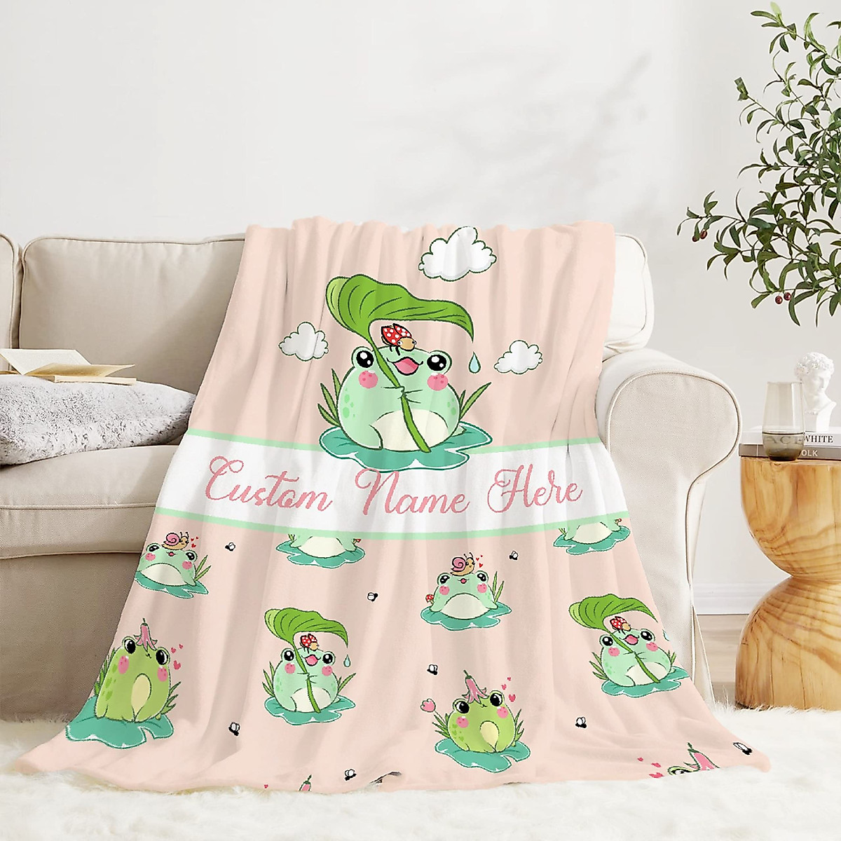 Custom Baby Blanket with Name, Personalized Funny Frog Baby Blankets for Girl, Boy Gifts, Ultra Soft Lightweight Warm Flannel Blanket as Newborn Toddler Swaddling, Suit for Couch, Bed, Sofa 30"x40"