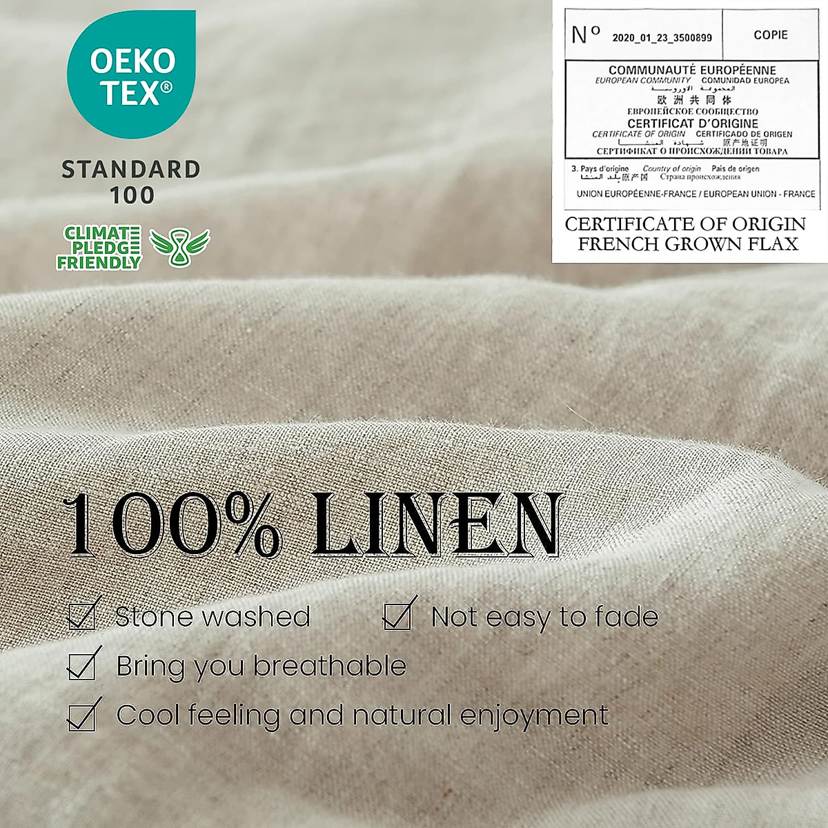 Simple&Opulence 100% Linen Duvet Cover Set 3pcs Basic Style Natural French Washed Flax Solid Color Soft Breathable Farmhouse Bedding with Button Closure - Linen, California King