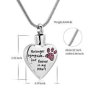 memorial jewelry No Longer by My Side,But Forever in My Heart Carved Locket Cremation Urn Necklace for Pet Dog Cats (Wing dog paw-S)