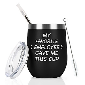 Qtencas Bosses Day Gifts for Boss, My Employee Gave Me This Cup Wine Tumbler for Boss Men Manager Director Employer Coworker, 12 Oz Stainless Steel Insulated Tumbler with Lid, Black