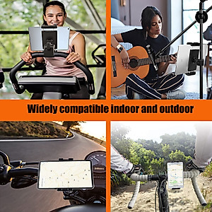 Kolasels Bike Handlebar Tablet Mount for 4-13" iPad & Phone, Motorcycle Handlebar Tablet Holder with Super C-Clamp for Microphone/Bicycle/Treadmill/Elliptical, Fit for iPad Pro, Air, Mini, iPhone