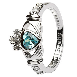 March Birth Month Silver Claddagh Ring LS-SL90-3 - Size: 8 Made in Ireland.
