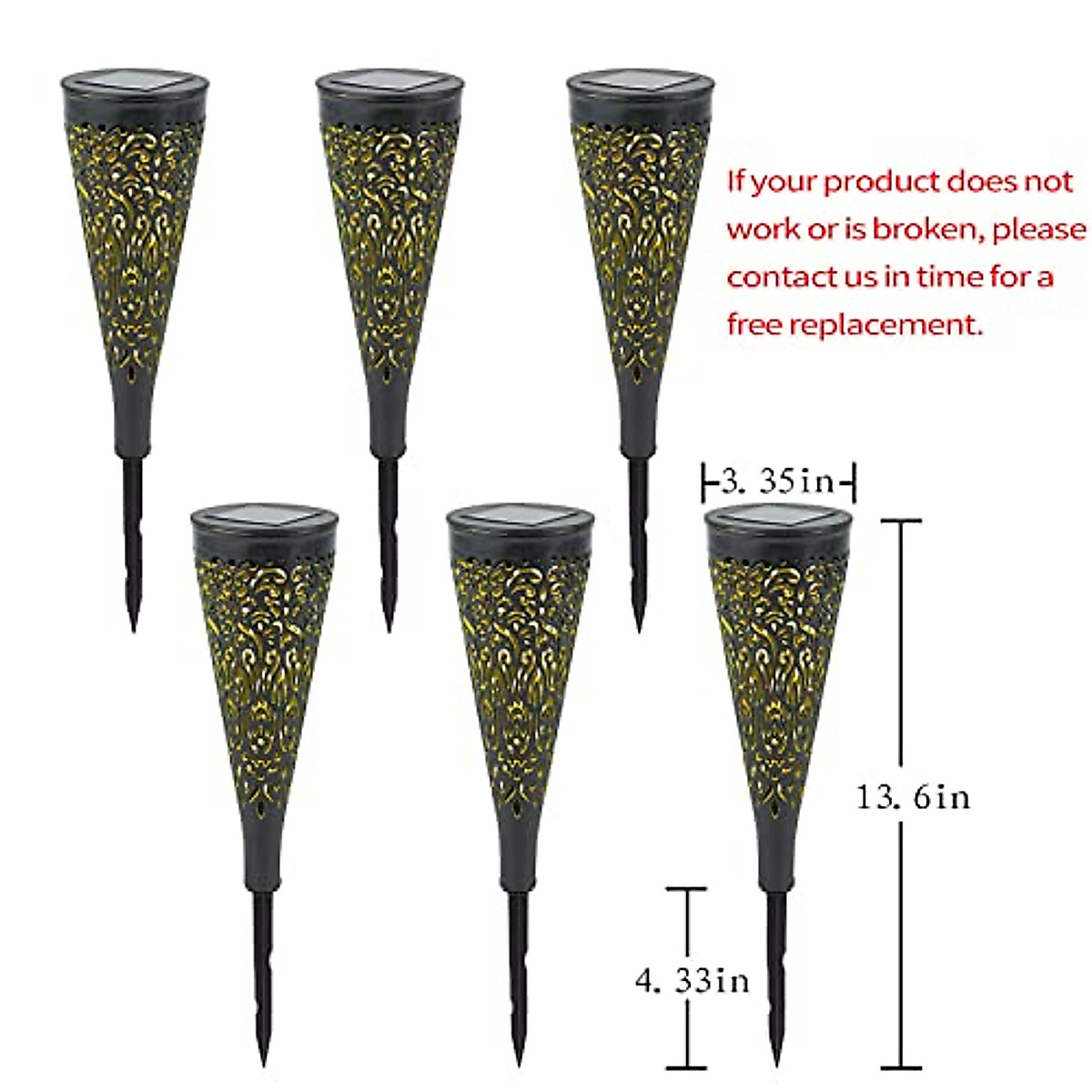 gardencave 6 Pack Solar Lights Outdoor Garden Decorative Solar Garden Lights with Warm Light Waterproof Solar Pathway Landscape Lights for Path Patio Backyard Walkway Yard Garden Decor (Black, 6Pcs)