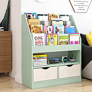 Drawer Display Rack Magazine Rack Newspaper Holder Multilayer Book Shelf Storage Rack Freestanding Materials Robust Household MUMUJIN (Color : Green, Size : 80X30X100CM)