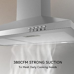 Hermitlux Range Hood 30 inch Stainless Steel, Wall Mount Vent Hood for Kitchen with Charcoal Filter, Ducted/Ductless Convertible