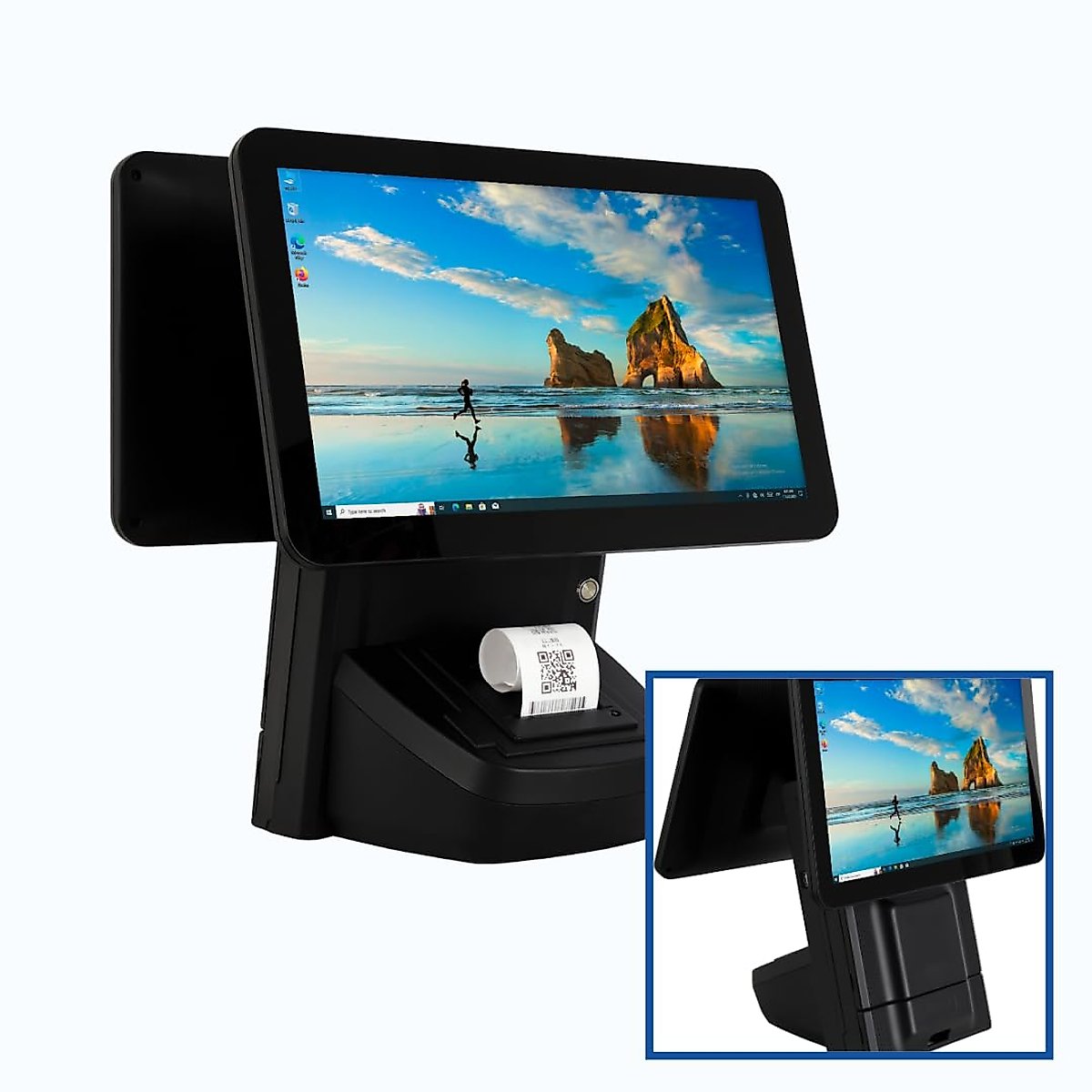 Multzo All in One Point of Sale M9W with 15.6'' Dual Touch Screen. Windows 10 OS and an i3 Processor. Touch Pos with 58mm Thermal Printer for Receipts Wi-fi, 4GB RAM and 64GB ROM. (Black)