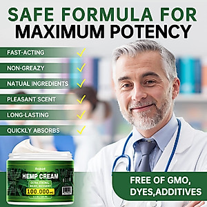 Natural Hemp Cream for Muscles, Joints, Lower Back, Back, Knees, Neck, Fingers, Elbows- 8.5 fl oz - Arnica,MSM, Turmeric, Emu Oil, Menthol, Aloe