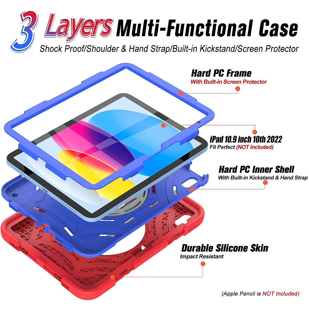 eTopxizu iPad 10th Gen 2022 Case, [360 Rotating Stand] [Pencil Holder][Shoulder Strap] [Screen Protector] for New iPad 10th Gen, iPad 10.9 Inch 2022, Red