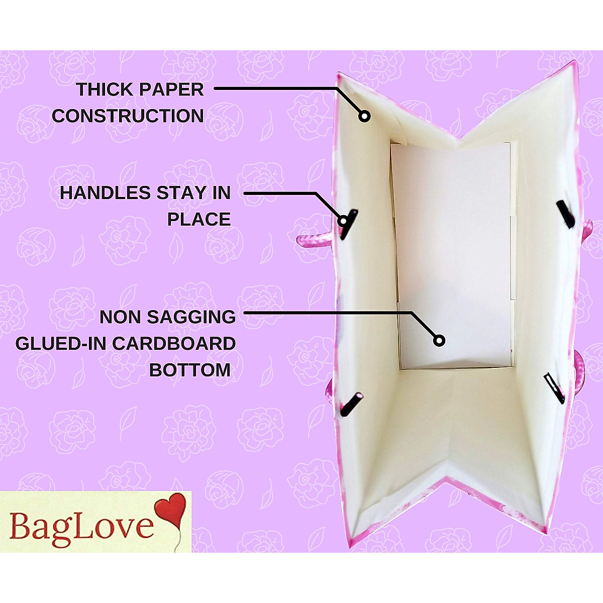 BagLove - Premium (2 Pack) Baby Girl Gift Bags with Tissue Paper - Large Gift Bags Perfect for Baby Showers, New Moms, Birthdays, Gender Reveals and More