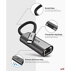 USB C to Ethernet Adapter, uni Driver Free RJ45 to USB C [Thunderbolt 3/4 Compatible], 1Gbps Type-C Gigabit Ethernet LAN Network Adapter for MacBook Pro/Air, iPad Pro, Dell XPS, Surface Laptop, Mac