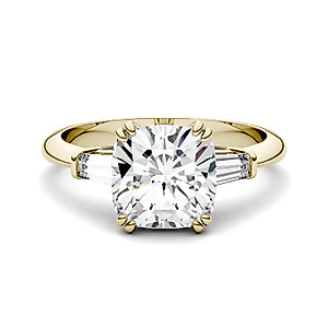 Charles & Colvard Forever One 14K Yellow Gold 8mm Moissanite Cushion Cut Three Stone Engagement Ring-size 3 2.77cttw DEW (G-H-I) by Charles & Colvard