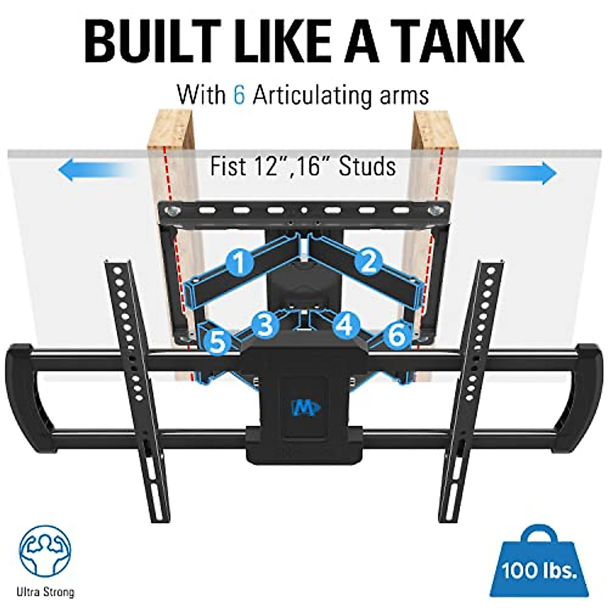 Mounting Dream TV Mount TV Wall Mount for Most 42-75 Inch TVs, Full Motion Articulating Wall Mount TV Bracket with Swivel and Tilt, Max VESA 600x400mm, Up to 100lbs, Fits 16" Wood Studs MD2619