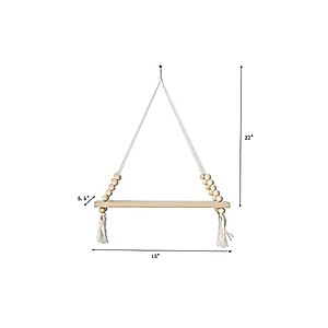 ND RongFeng Wooden Rope Suspended Floating Shelf Set of 2, Wall Rope Rack for Living Room, Bedroom, Bathroom and Kitchen, Shelves in Natural Wood Color
