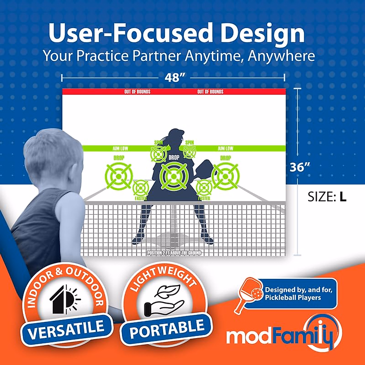Pickleball Wall 3'x4' Dink Master Pickleball Practice Board, Pickleball Dink Master Pad, Transform Any Wall Into A Pickle Ball Court by Modfamily