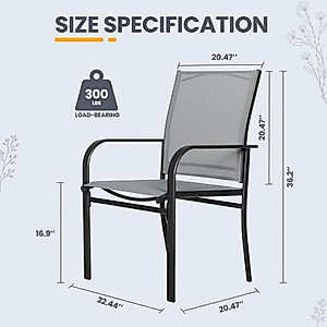 Incbruce Patio Chairs Set of 4, Textilene Fabric, Outdoor Dining Chairs Made of Steel Materials for Garden, Backyard, Lawn（Grey）