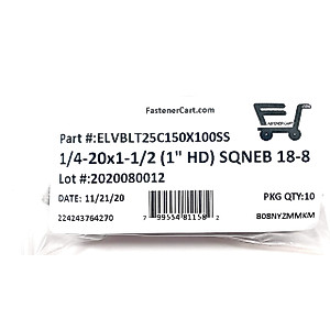 (10) 1/4-20x1-1/2 Stainless Steel Elevator Bolt Square Neck (1" Diameter Head) 18-8