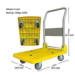 Platform Trucks Platform Truck Folding Hand Cart with Metal Handle and Swivel Wheels Silent Moving for Luggage Household Travel Heavy Duty Load Platform Cart