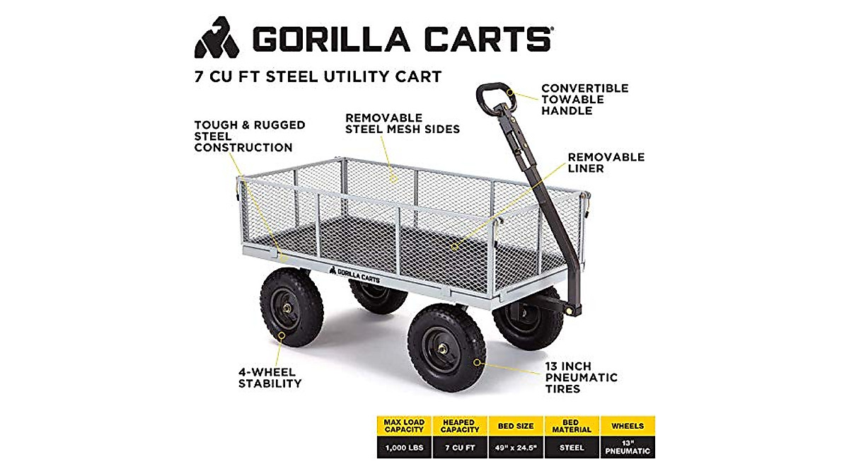 Heavy-Duty Steel Utility Cart - 1000 lbs Capacity by Gorilla Carts
