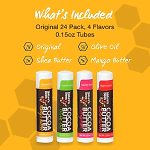 Nature's Bees - Cocoa Butter Lip Balm Moisturizer - Original 24 Pack, 4 Flavors - Original, Shea Butter, Mango Butter, Olive Oil - Made w/Coconut Oil, Beeswax, Vitamin E, Aloe - 0.15oz (4.2g)