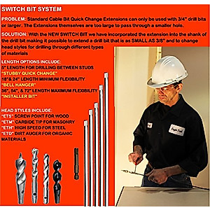 Eagle Tool US ETS750361 Installer Drill Bit, Interchangeable Switch Bit, Screw Point, 3/4-Inch by 36-Inch, Made in The USA , Black