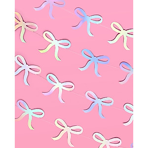xo, Fetti Iridescent Bow Hanging Garland - 4 pcs, 12' | Bachelorette Decorations, Tying The Knot Bride Bach Decor, Birthday Party Favor, Baby Shower Supplies, Coquette Photobooth Backdrop