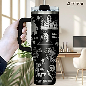 GEPOSTORE Movie Lover Gifts, Horror Movie 40 oz Laser Tumbler Handle and Straw, Horror Characters Tumblers Cup, Halloween Mug, Birthday Gifts for Movies Fans