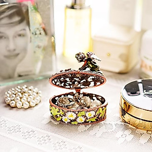 YU FENG Vintage Angel Flower Trinket Boxes Hinged Crystal Jeweled Collectible Jewerly Display Ring Holder Box