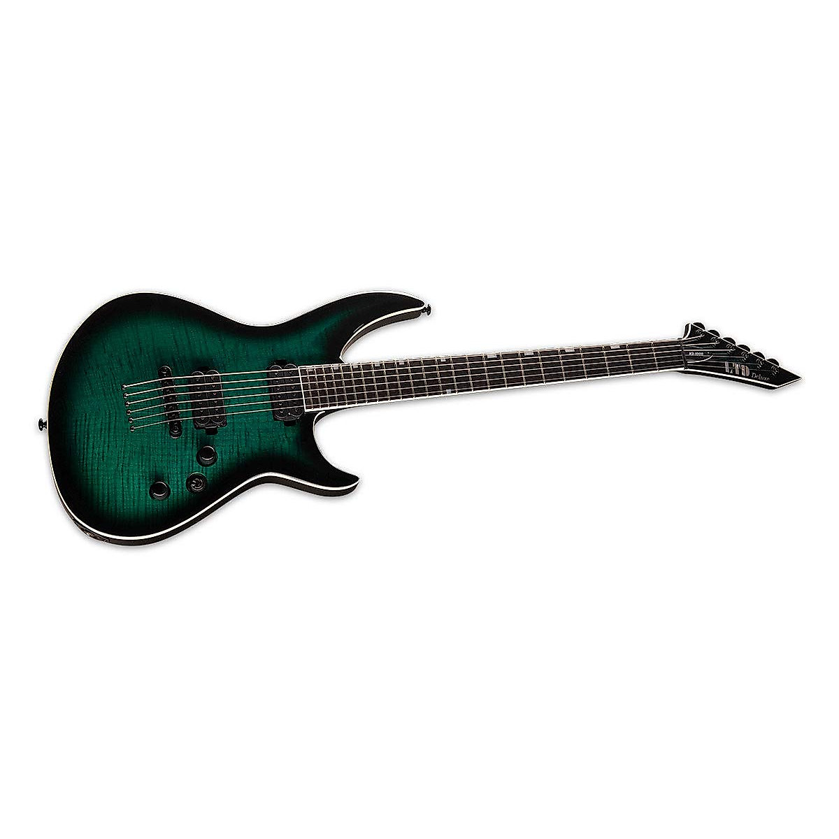 ESP 6 String LTD Deluxe H3-1000FR Electric Guitar, See Thru Black Sunburst, Right, (LH31000FRFMSTBLKSB)