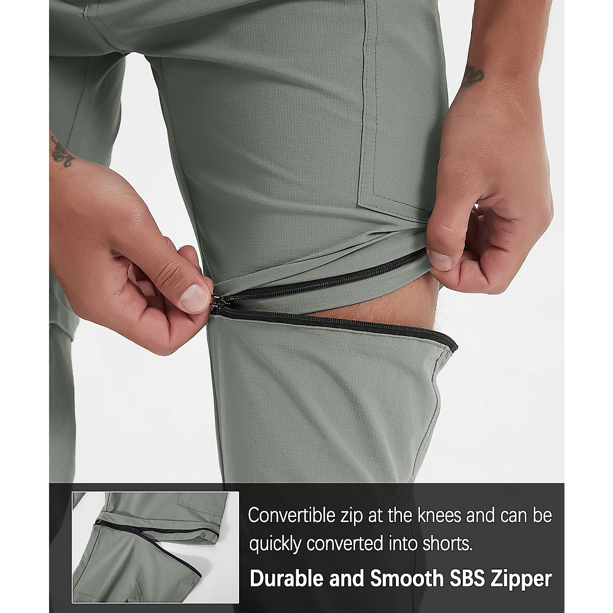 Men's Hiking Pants Convertible Zip Off Lightweight Waterproof Quick Dry Outdoor Fishing Travel Safari Camping Sage Green 36
