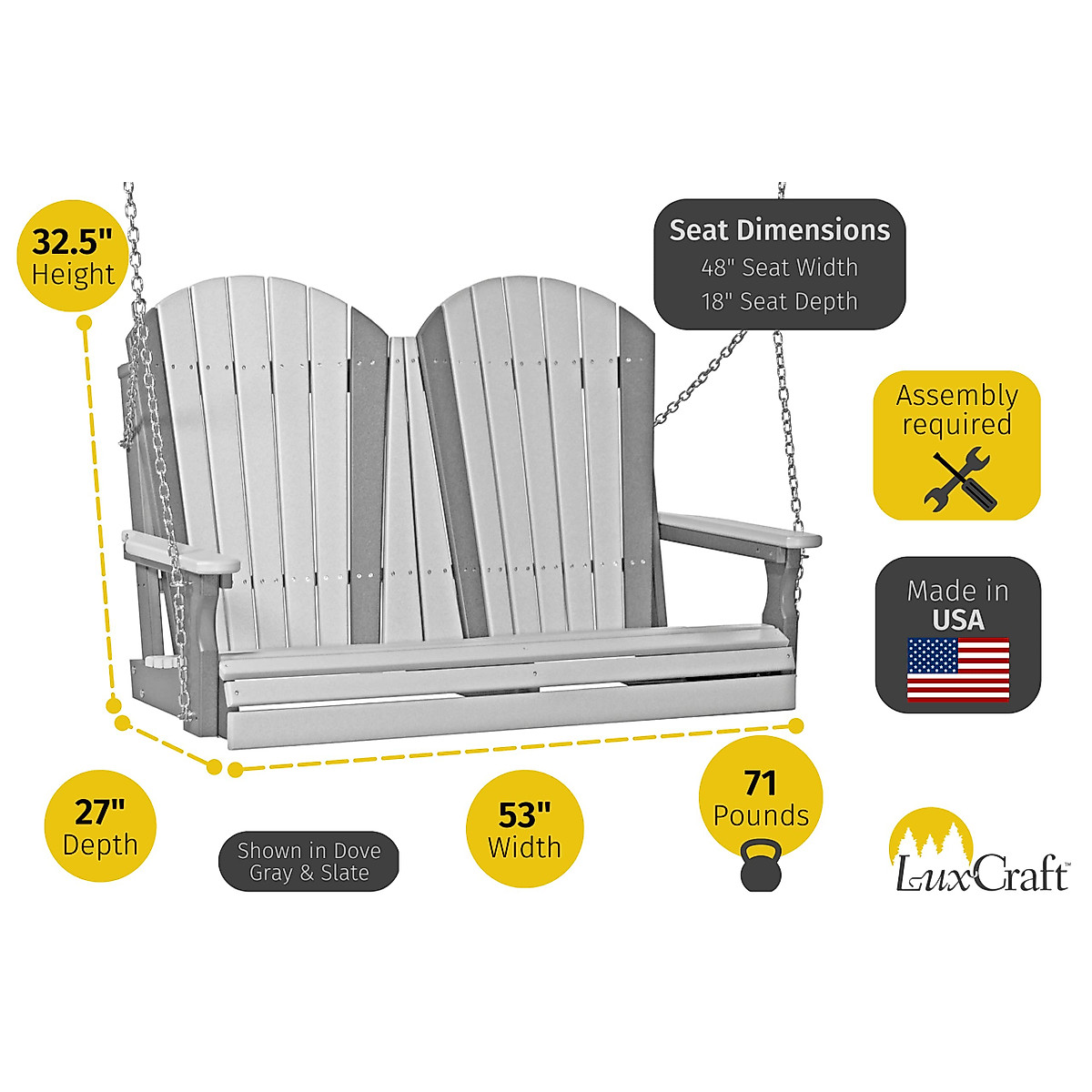 LuxCraft 4' Adirondack Swing - Available in 22 Colors