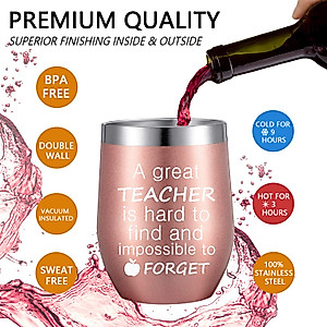 Boao 4 Pieces Teacher Gifts Wine Tumbler Set Teacher Appreciation Gifts, Funny Thank You Birthday Graduation Christmas Gifts for Teachers Professors, 12oz Coffee Mug with Lid Straw (Rose Gold)