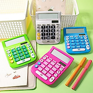 Calculators Desktop, Large Display Big Button, Solar and Battery Dual Power, 12 Digit Small Basic Standard Functional Calculator Cute for Office, Home, School (Green)
