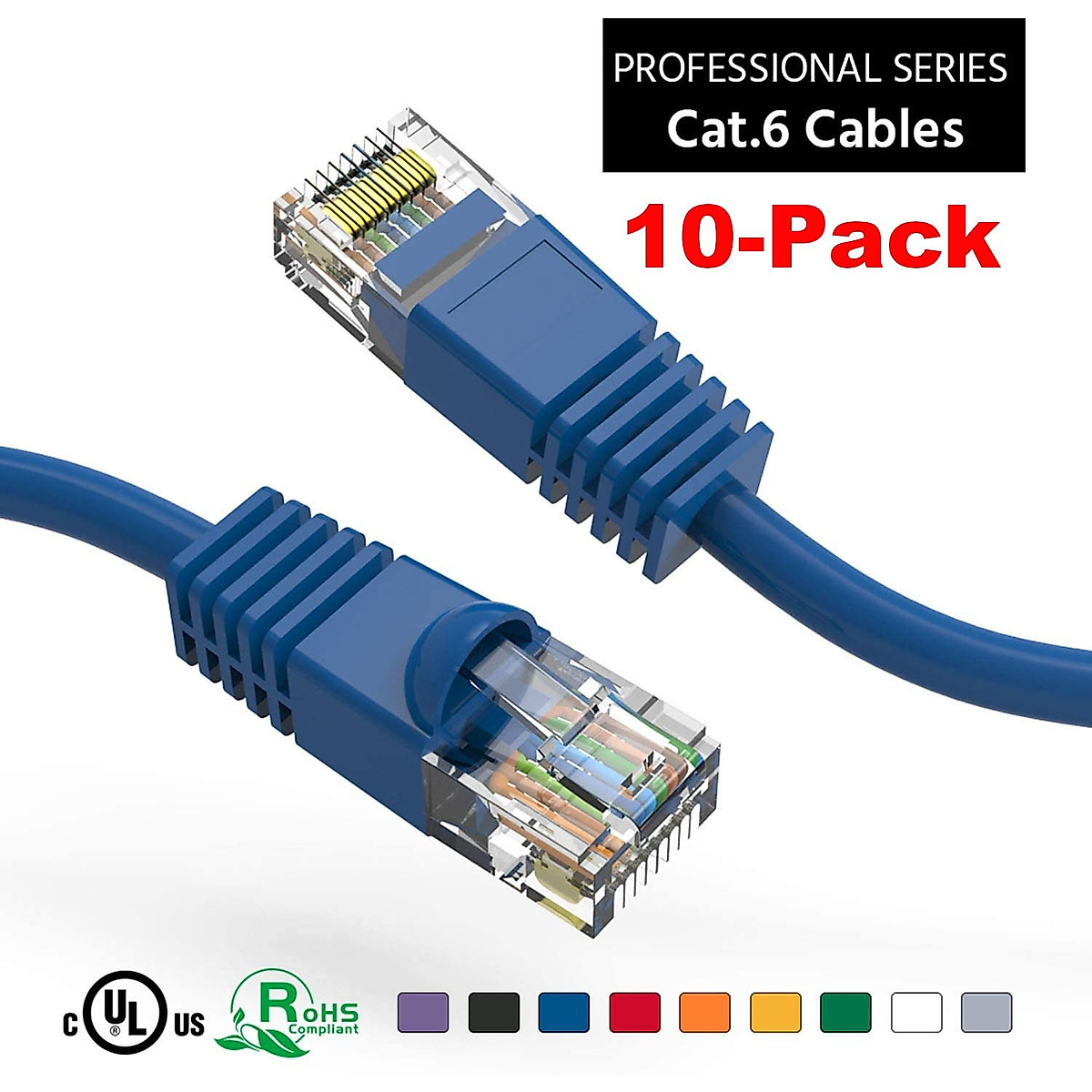 iMBAPrice UL Listed 0.5 Feet (6 inch) Cat6 Ethernet Network Patch Cable, LAN, UTP RJ45 Internet Cat 6 Cable (10 Pack) Blue, Compatible with Personal Computer