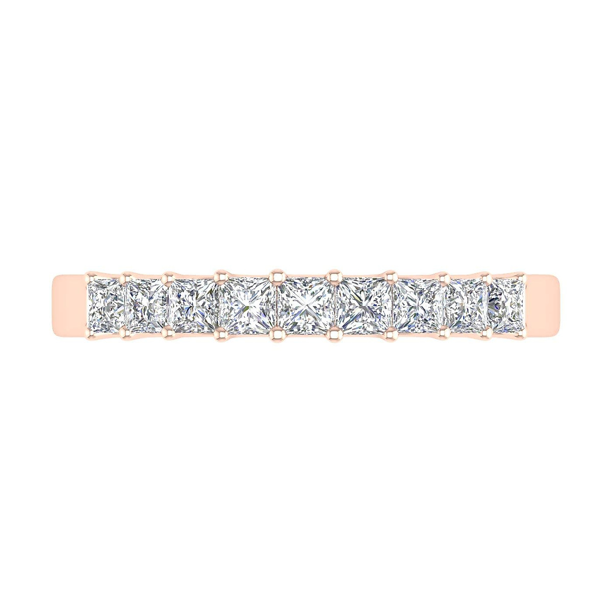 1/2 Carat Princess Cut Diamond Wedding Band Ring in 14K Rose Gold (Ring Size 6) (I1-I2 Clarity)