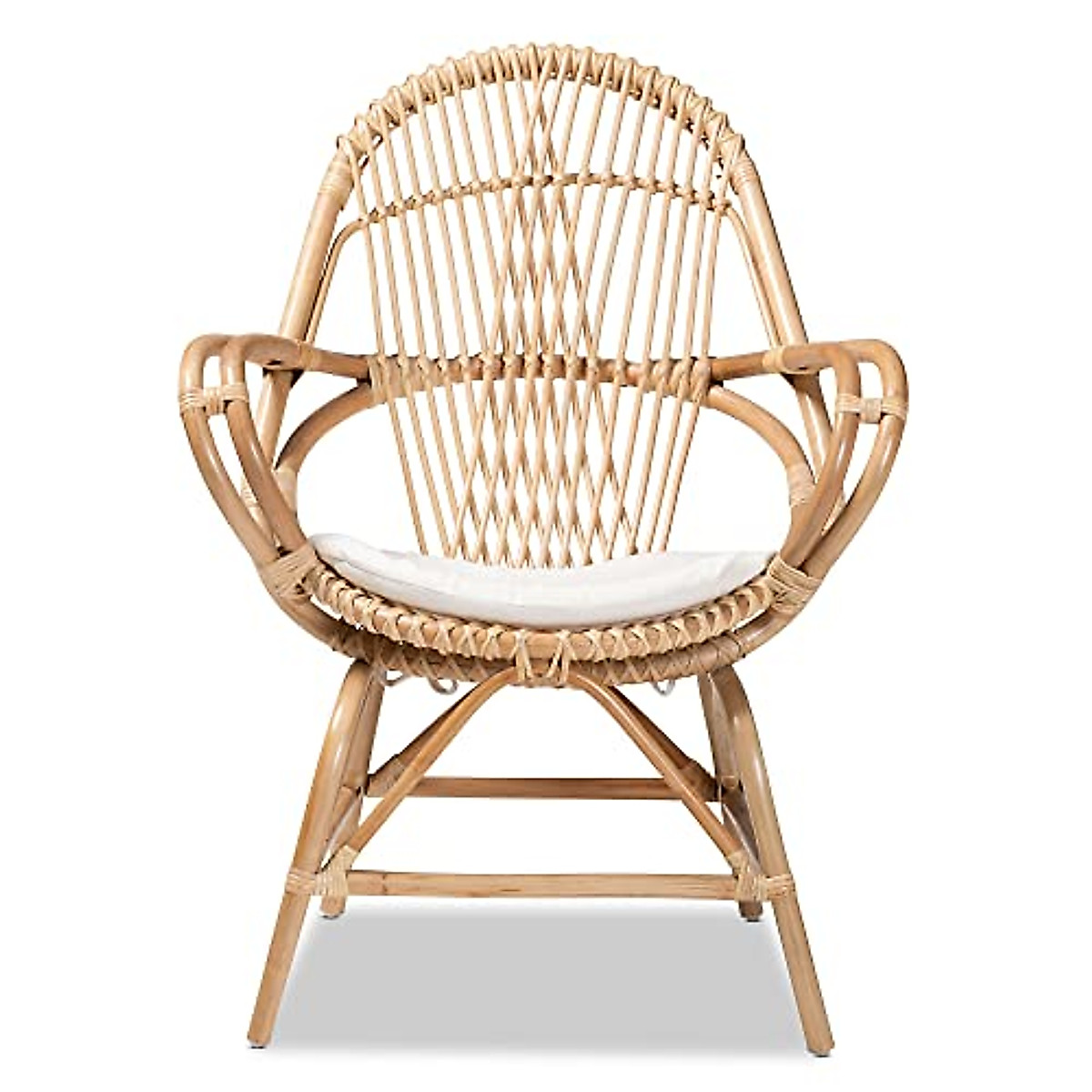 bali & pari Jayden Modern Bohemian White Fabric Upholstered and Natural Rattan Accent Chair
